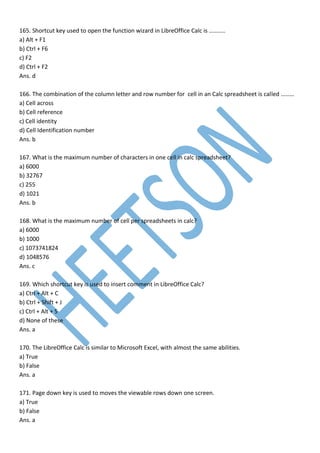 LibreOffice Most Important MCQ Question (Writer, Calc, Impress) | PDF