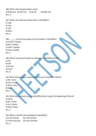 LibreOffice Most Important MCQ Question (Writer, Calc, Impress) | PDF