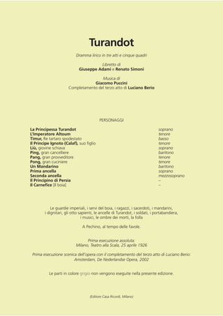 Turandot - Libretto integrale dell' opera | PDF