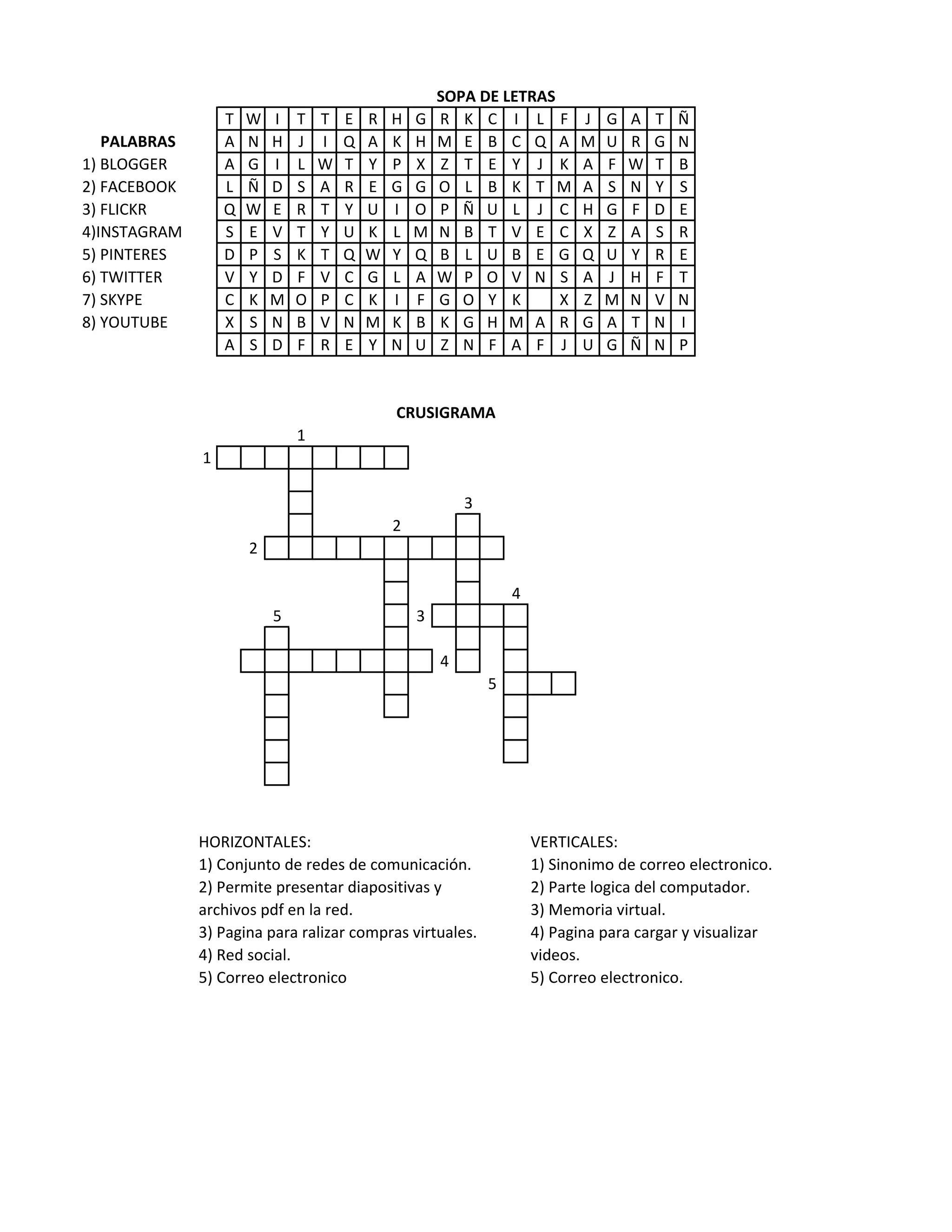 sopa de letras y crucigrama sobre tic | PDF