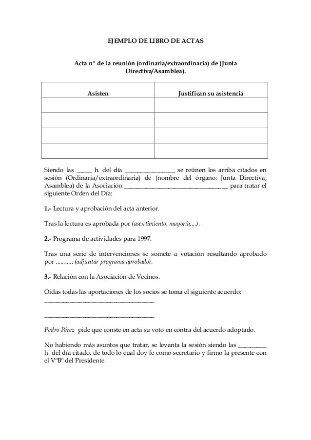 Libro De Actas De Directorio Hojas