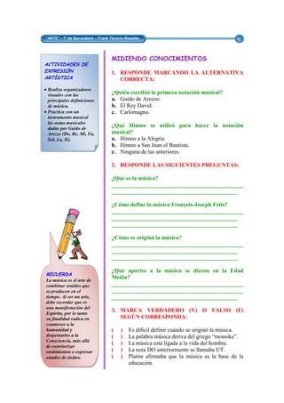 LIBRO ARTE VISUAL, MÚSICA, DANZA, TEATRO - SECUNDARIA 1 | PDF