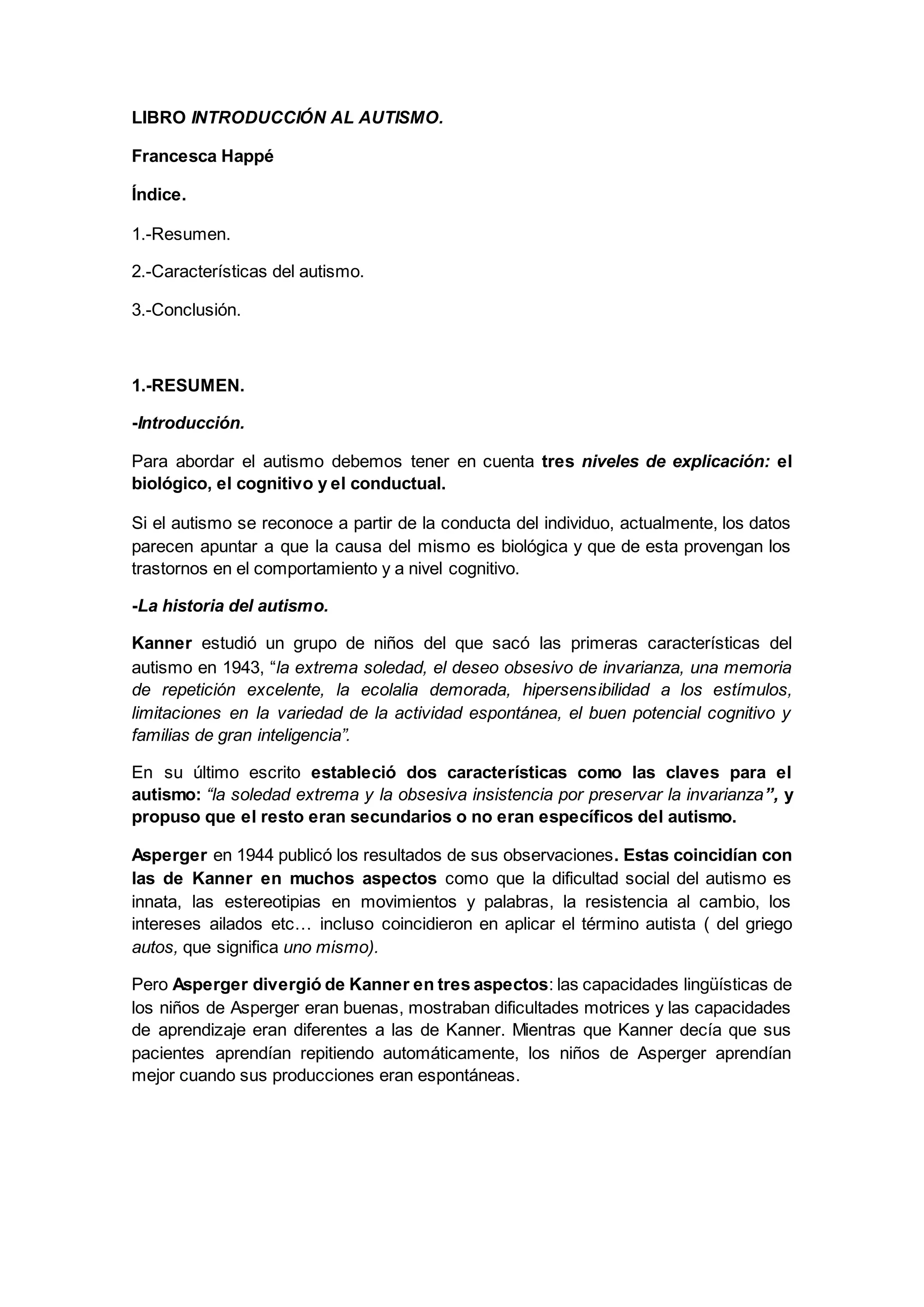 Análisis del libro Introducción al Autismo. Claves para entender los ...