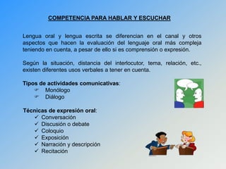Competencia lingüística. Un modelo de aprendizaje de la lengua | PPTX