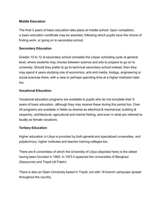 Libya Educational System | DOCX | Secondary Education | Education