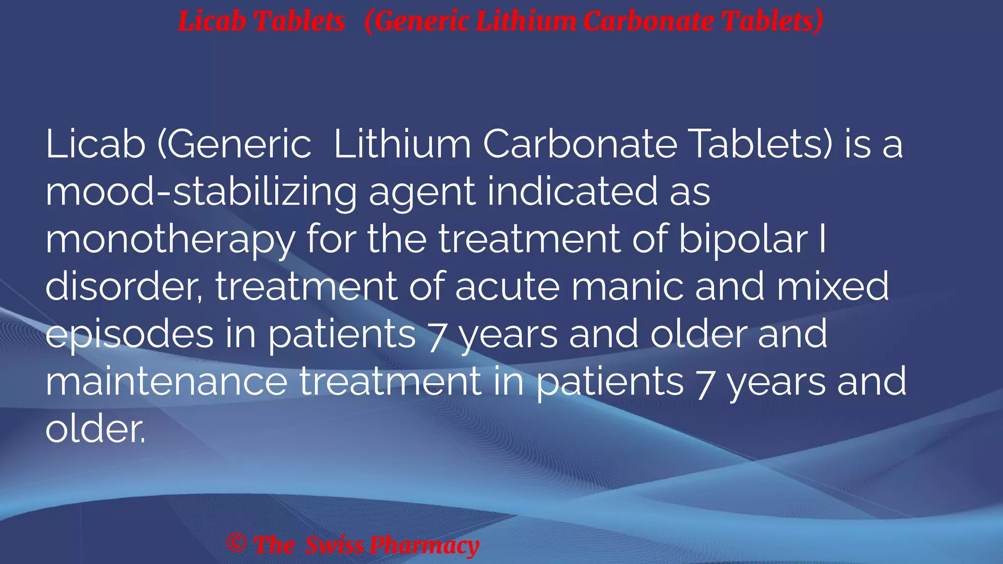 Licab Tablets (Generic Lithium Carbonate Tablets) | PDF