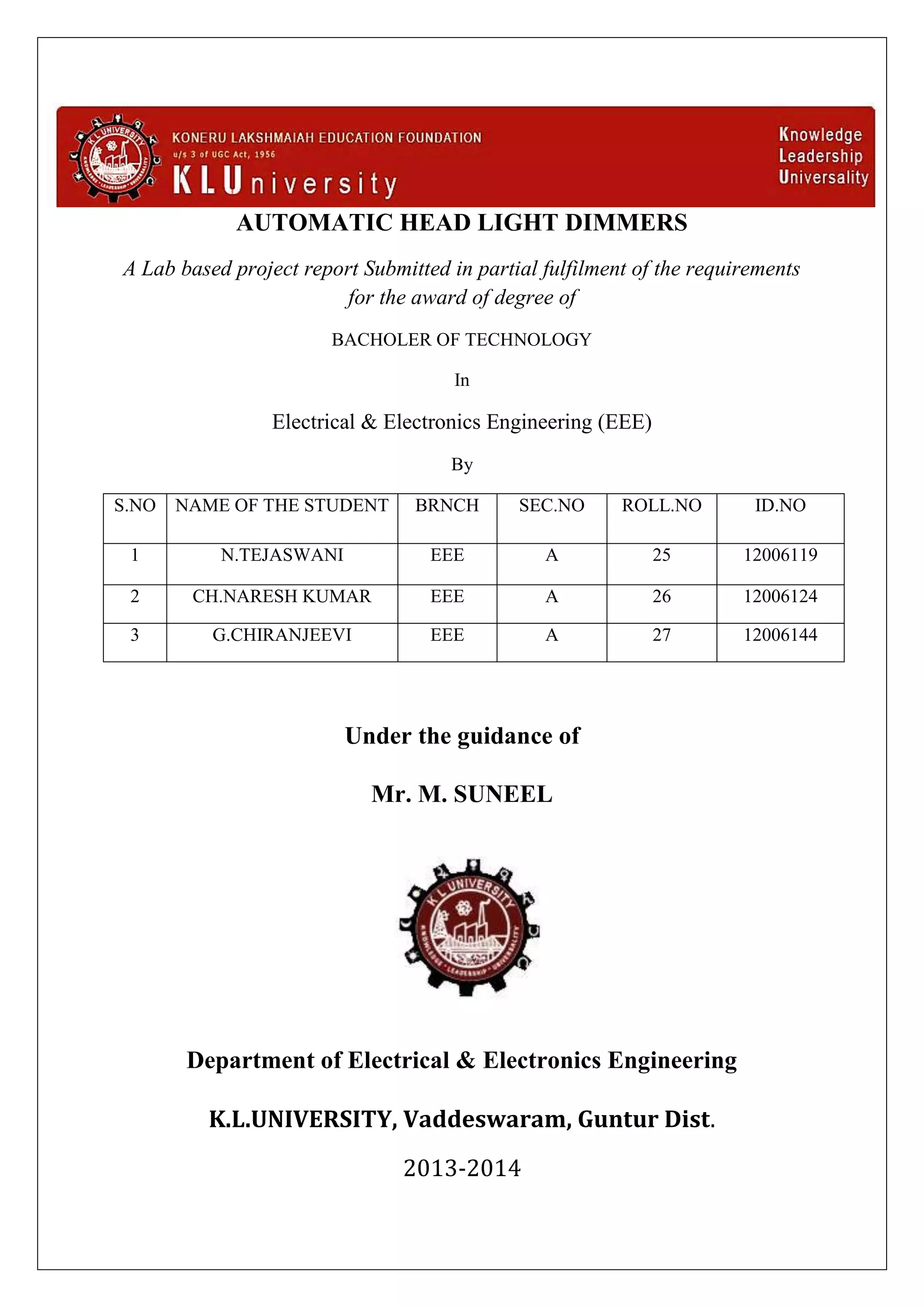 AUTOMATIC HEAD LIGHT DIMMERS | DOCX