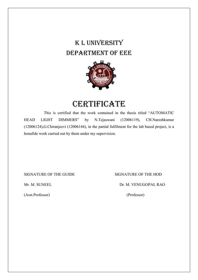 AUTOMATIC HEAD LIGHT DIMMERS | DOCX | Consumer Electronics | Technology & Computing