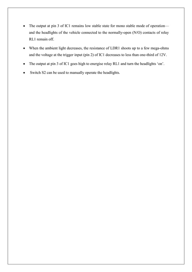 AUTOMATIC HEAD LIGHT DIMMERS | DOCX | Consumer Electronics | Technology & Computing