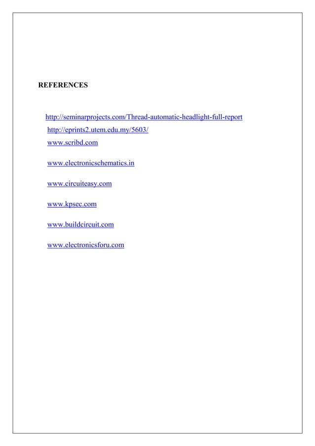 AUTOMATIC HEAD LIGHT DIMMERS | DOCX | Consumer Electronics | Technology & Computing