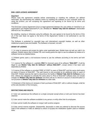 Licence agreement webtel tally add on | PDF