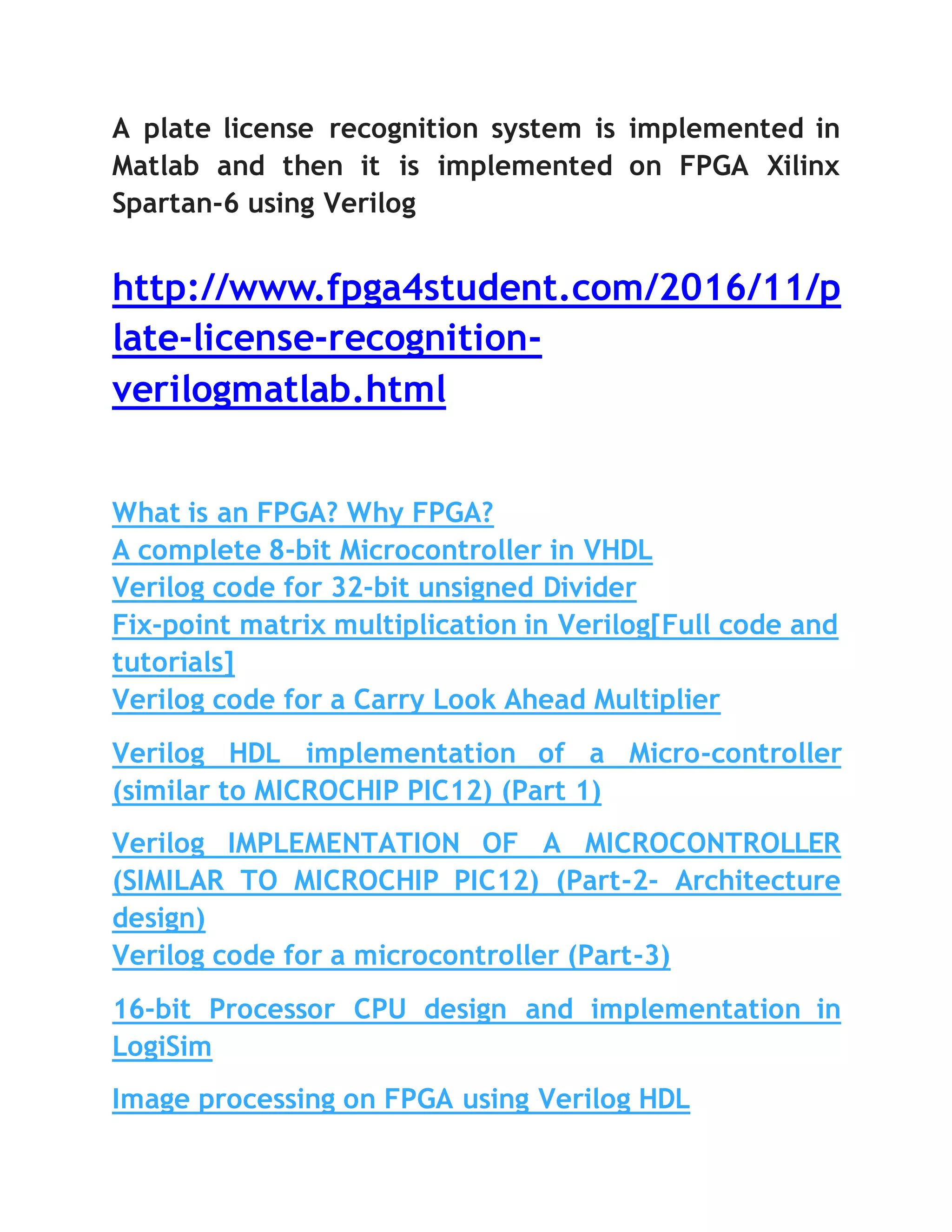 License plate recognition on fpga and matlab | PDF