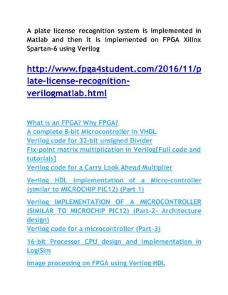 License plate recognition on fpga and matlab | PDF