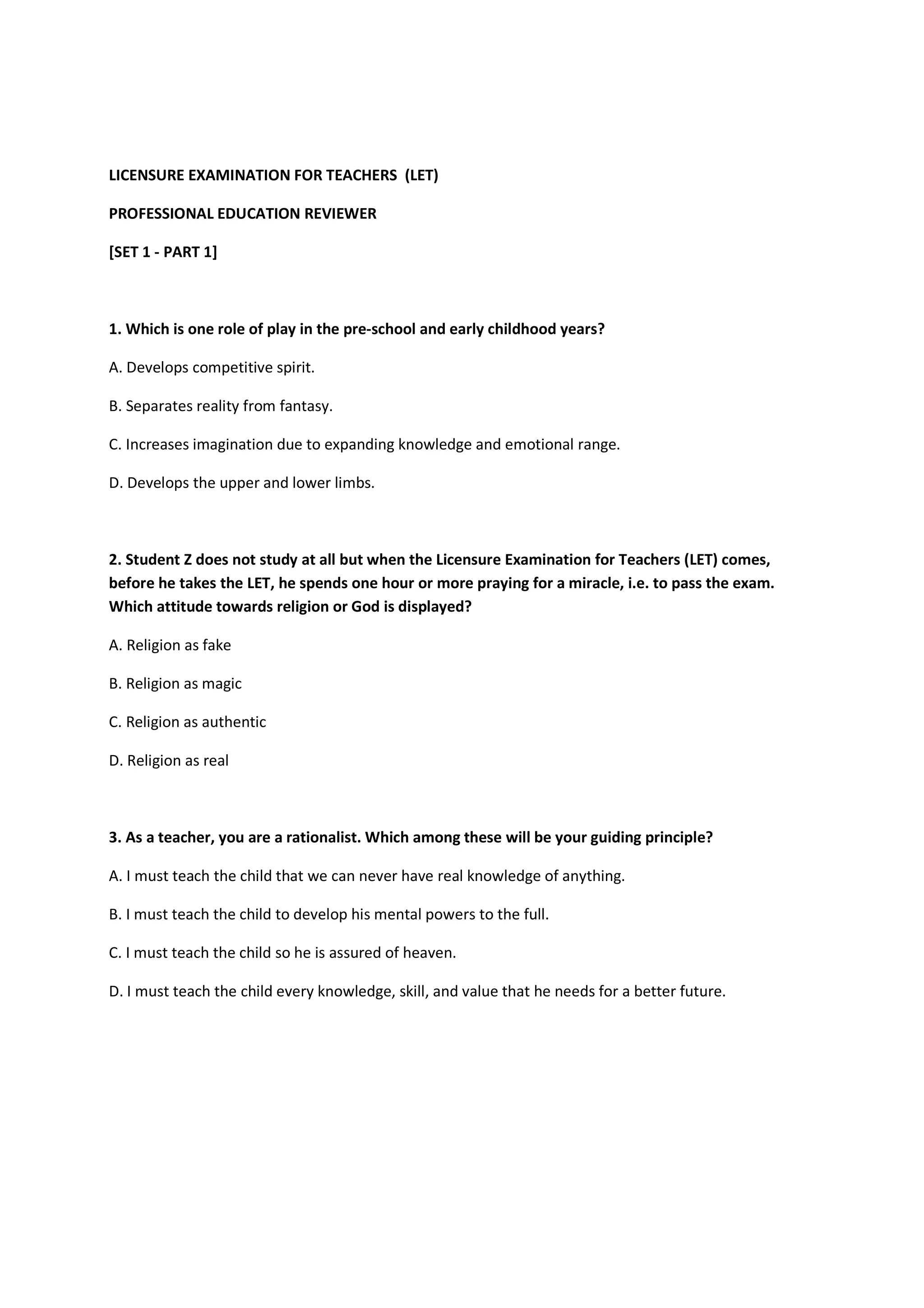 Licensure examination for teachers set 1 part 1 | PDF