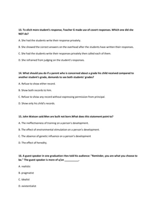 Licensure examination for teachers set 1 part 1 | PDF