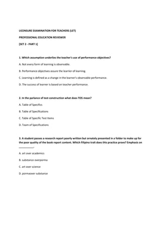 Licensure examination for teachers set 2 part 1 | PDF