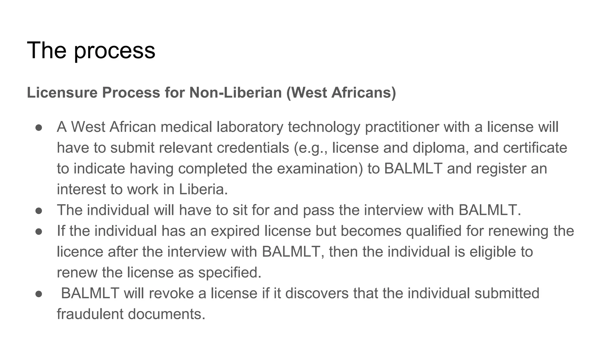 Licensure process in Liberia for Medical Laboratory Professionals | PPTX
