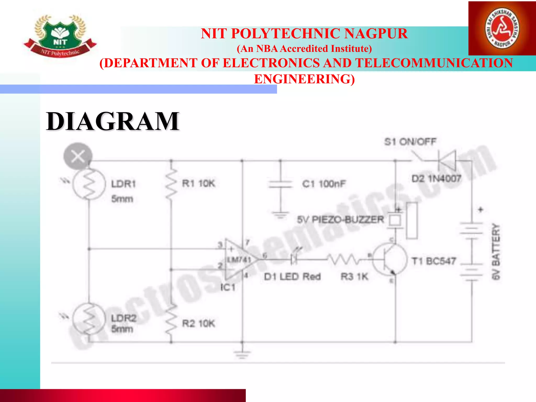Develop a shadow sensor alarm using IC 741 | PPTX