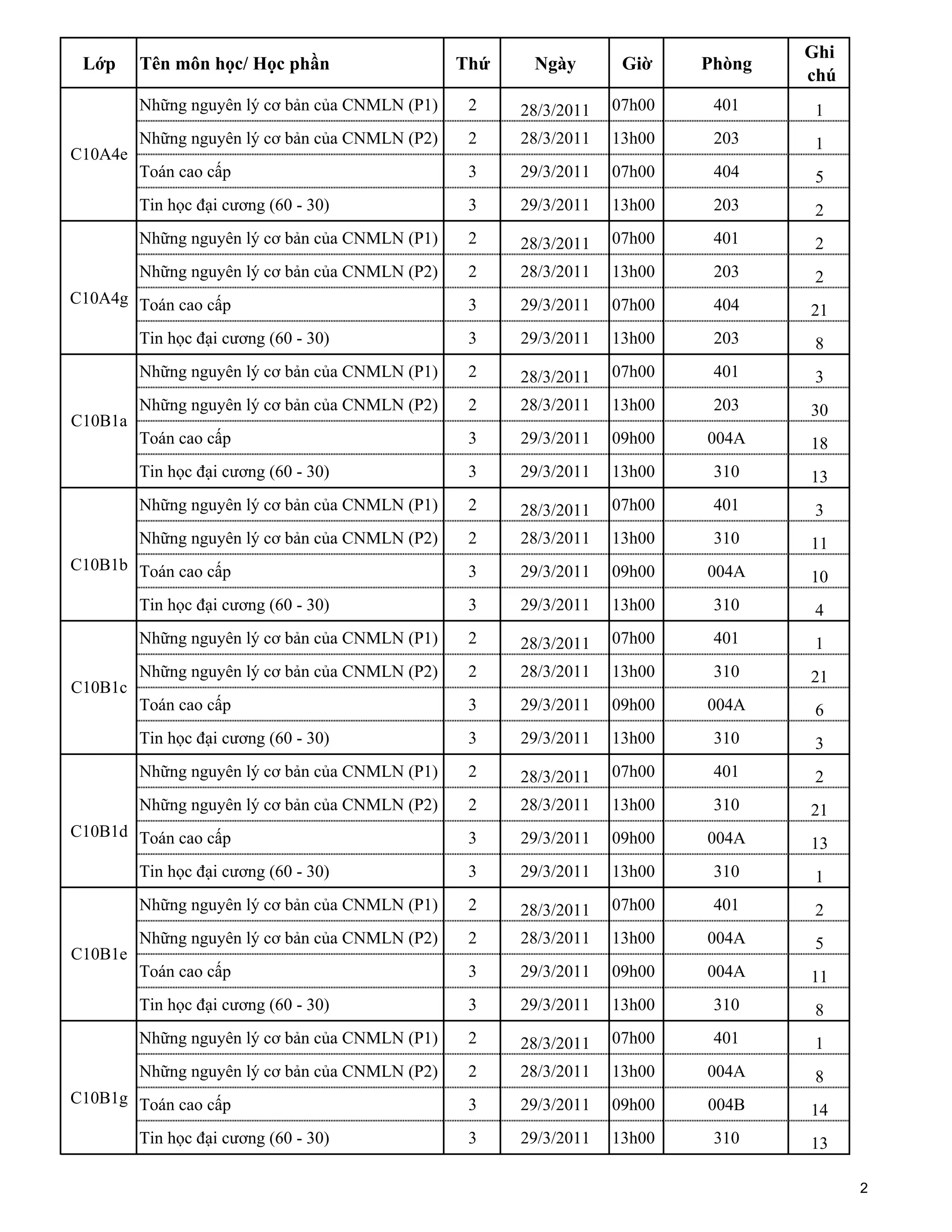 Lich thi lan 21 hki (10 11) c10 | PDF