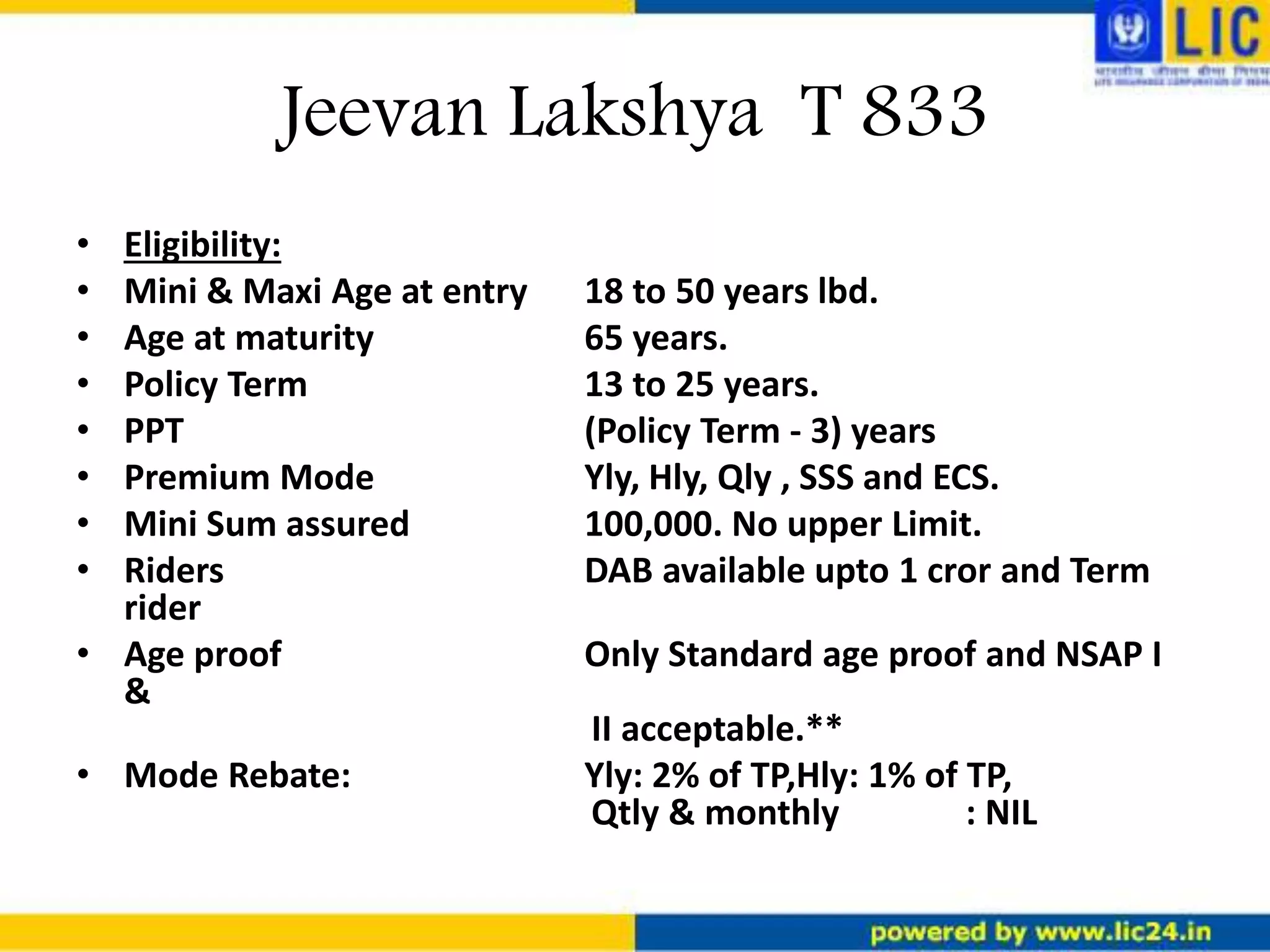Lic jeevan lakshya t 833 ppt | PPTX