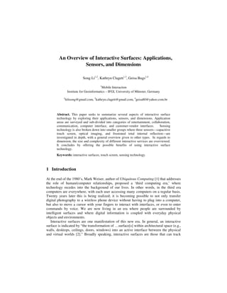 An Overview of Interactive Surfaces: Applications, Sensors, and ...