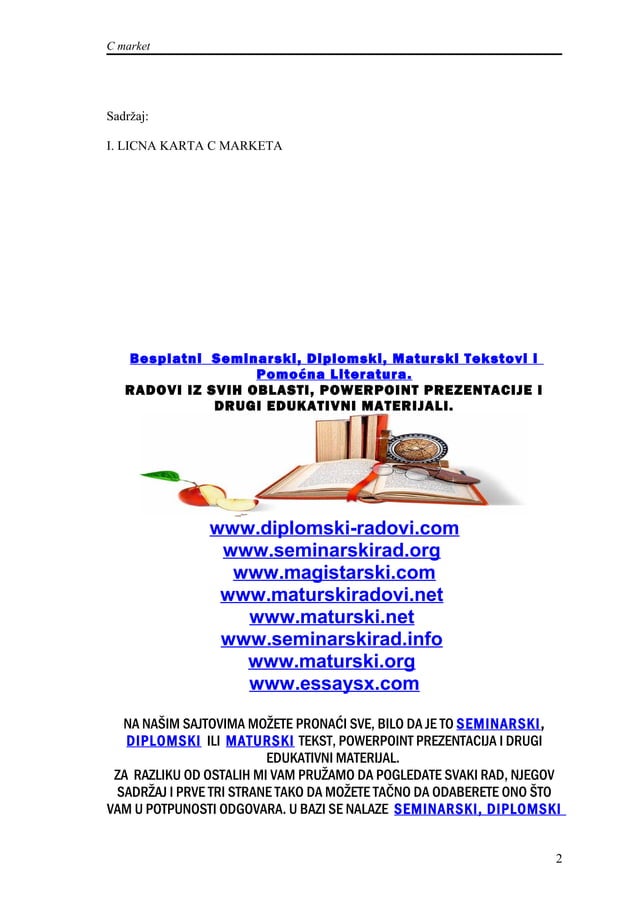Licna karta i analiza poslovanja c marketa | PDF