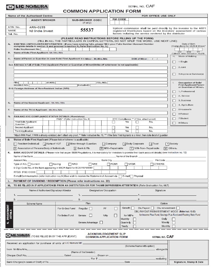 Lic nomura common application form