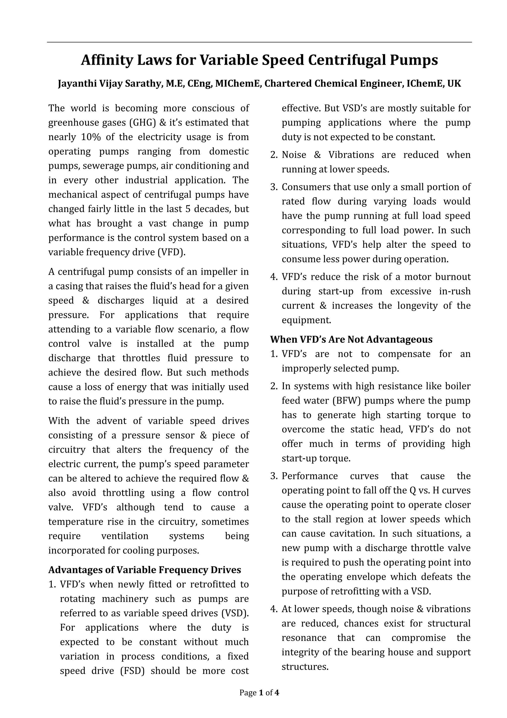 Affinity Laws for Variable Speed Centrifugal Pumps | PDF