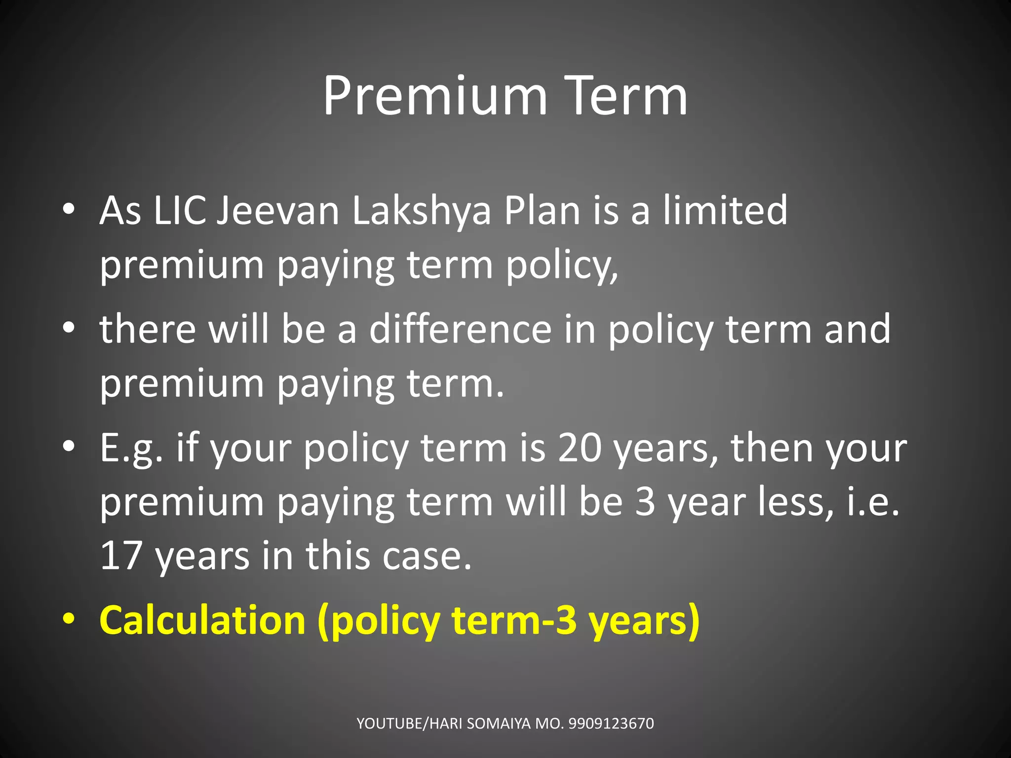 Lic’s plan no. 833 jeevan lakshya plan | PPSX