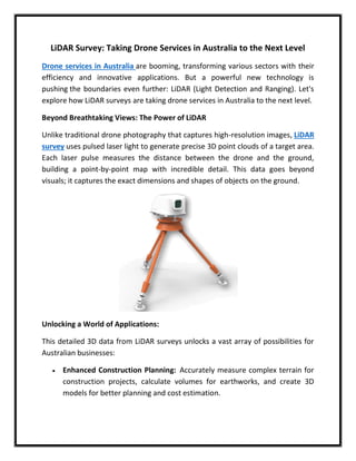 LiDAR Survey Taking Drone Services in Australia to the Next Level | PDF