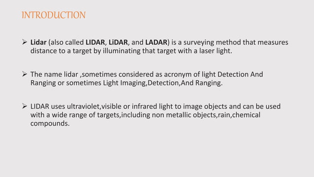 Lidar technology and it’s applications | PPTX