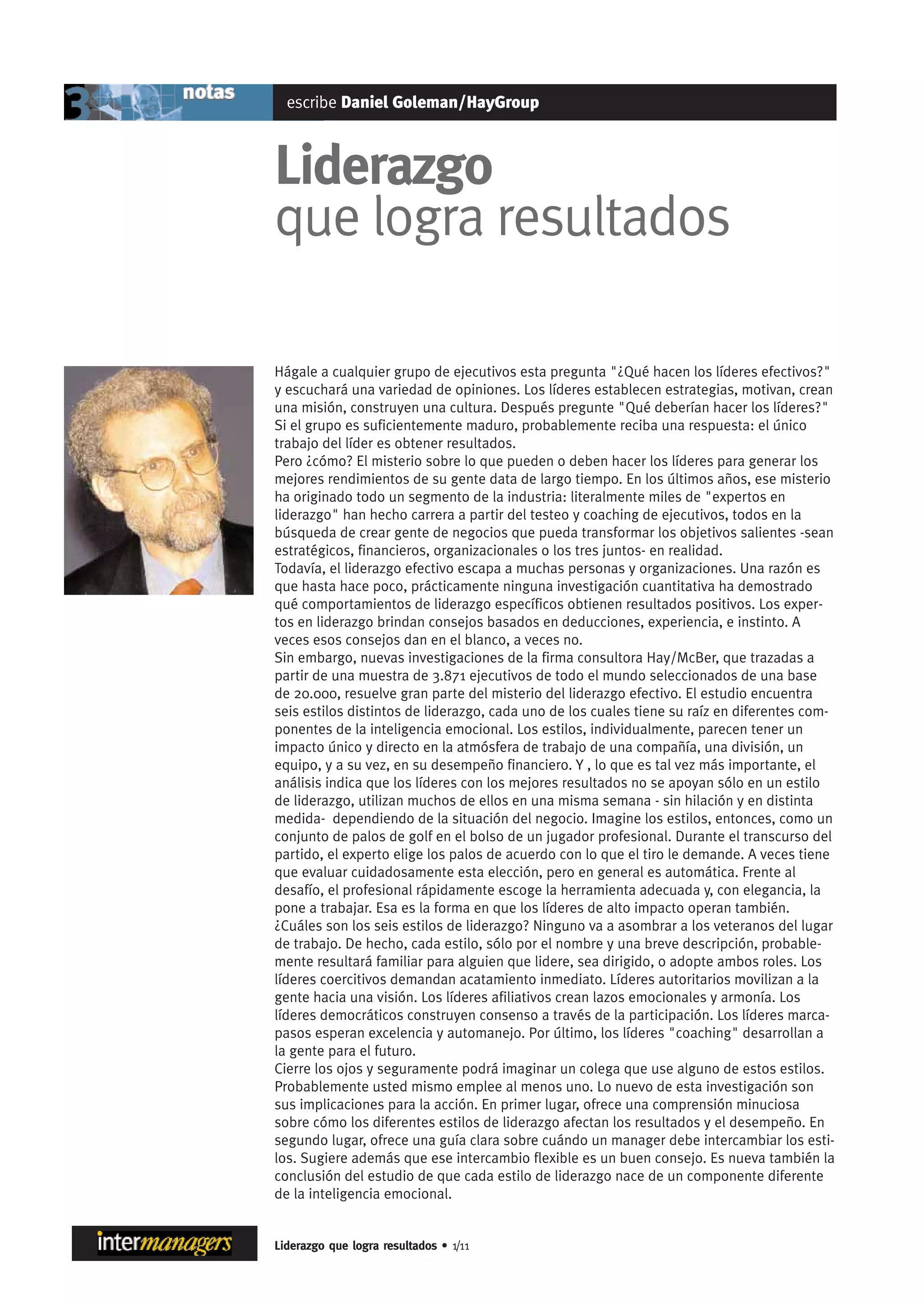 Liderazgo que logra resultados goleman | PDF