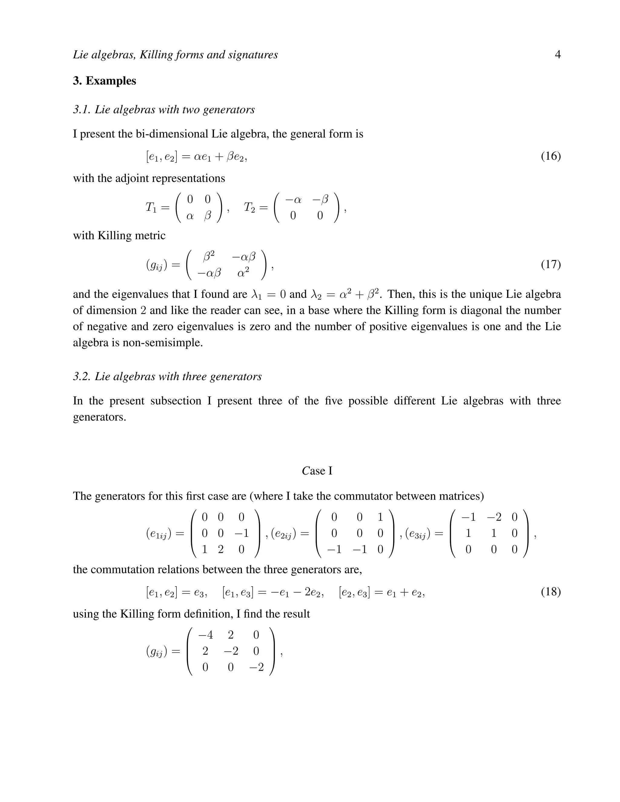 Lie Algebras, Killing Forms And Signatures | PDF