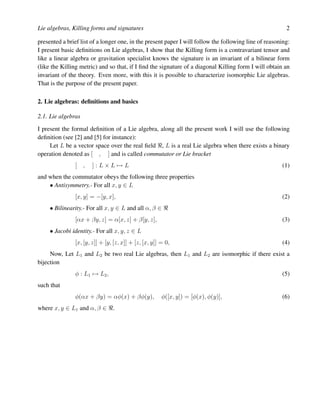 Lie Algebras, Killing Forms And Signatures | PDF
