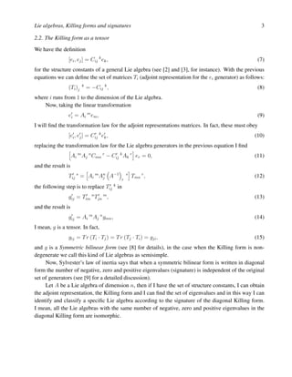 Lie Algebras, Killing Forms And Signatures | PDF