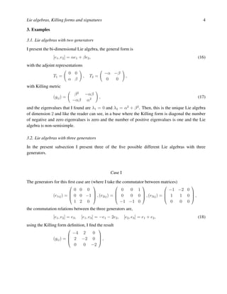 Lie Algebras, Killing Forms And Signatures | PDF