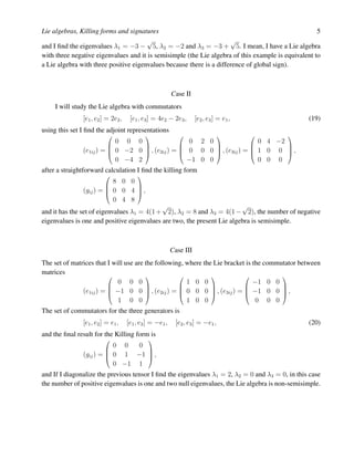 Lie Algebras, Killing Forms And Signatures | PDF