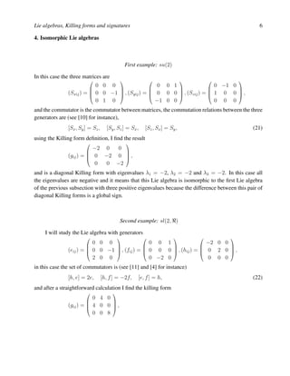 Lie Algebras, Killing Forms And Signatures | PDF
