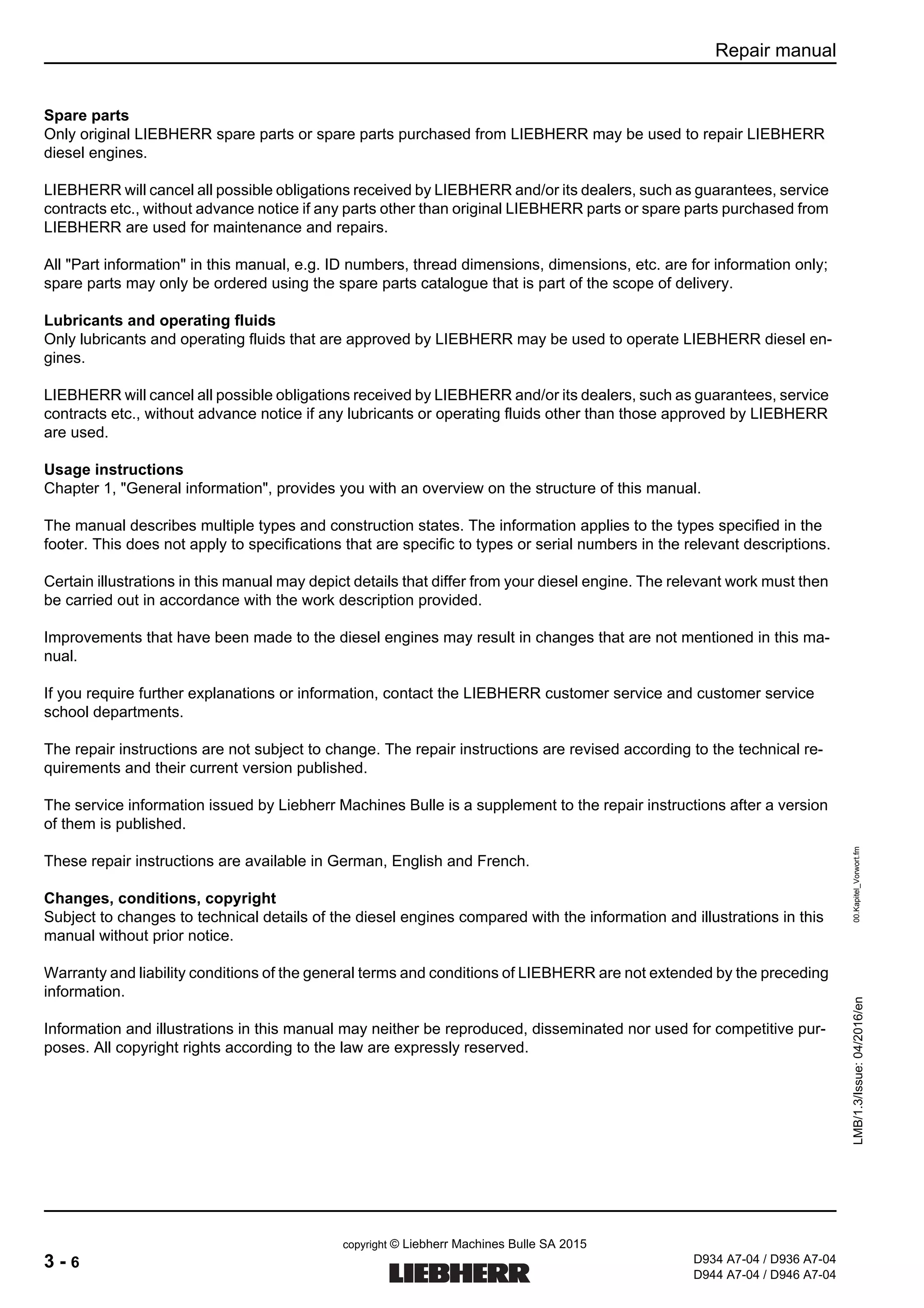 Liebherr d934 (a7 04) diesel engine service repair manual | PDF