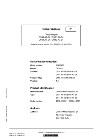 Liebherr d934 (a7 04) diesel engine service repair manual | PDF