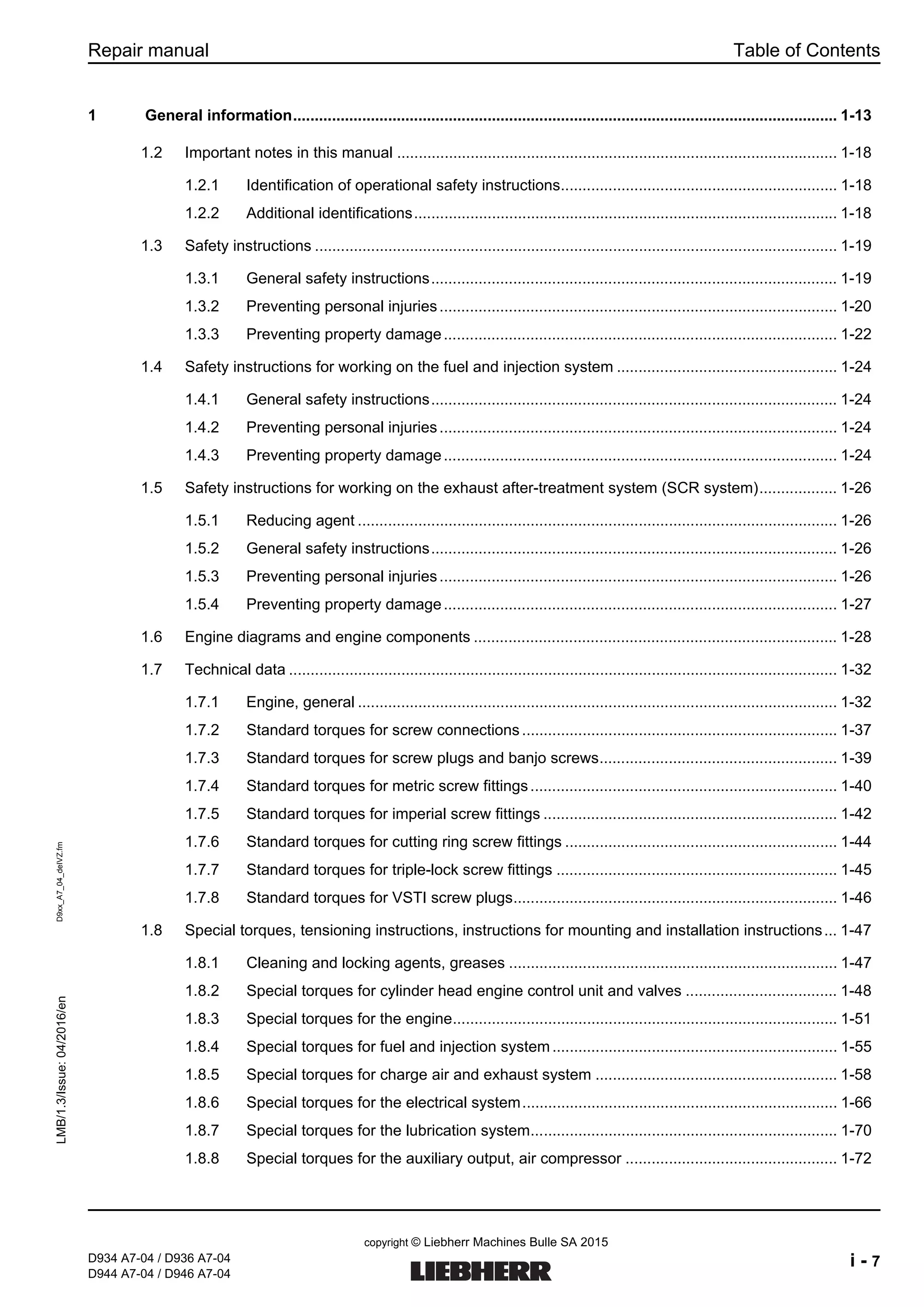 Liebherr d934 (a7 04) diesel engine service repair manual | PDF