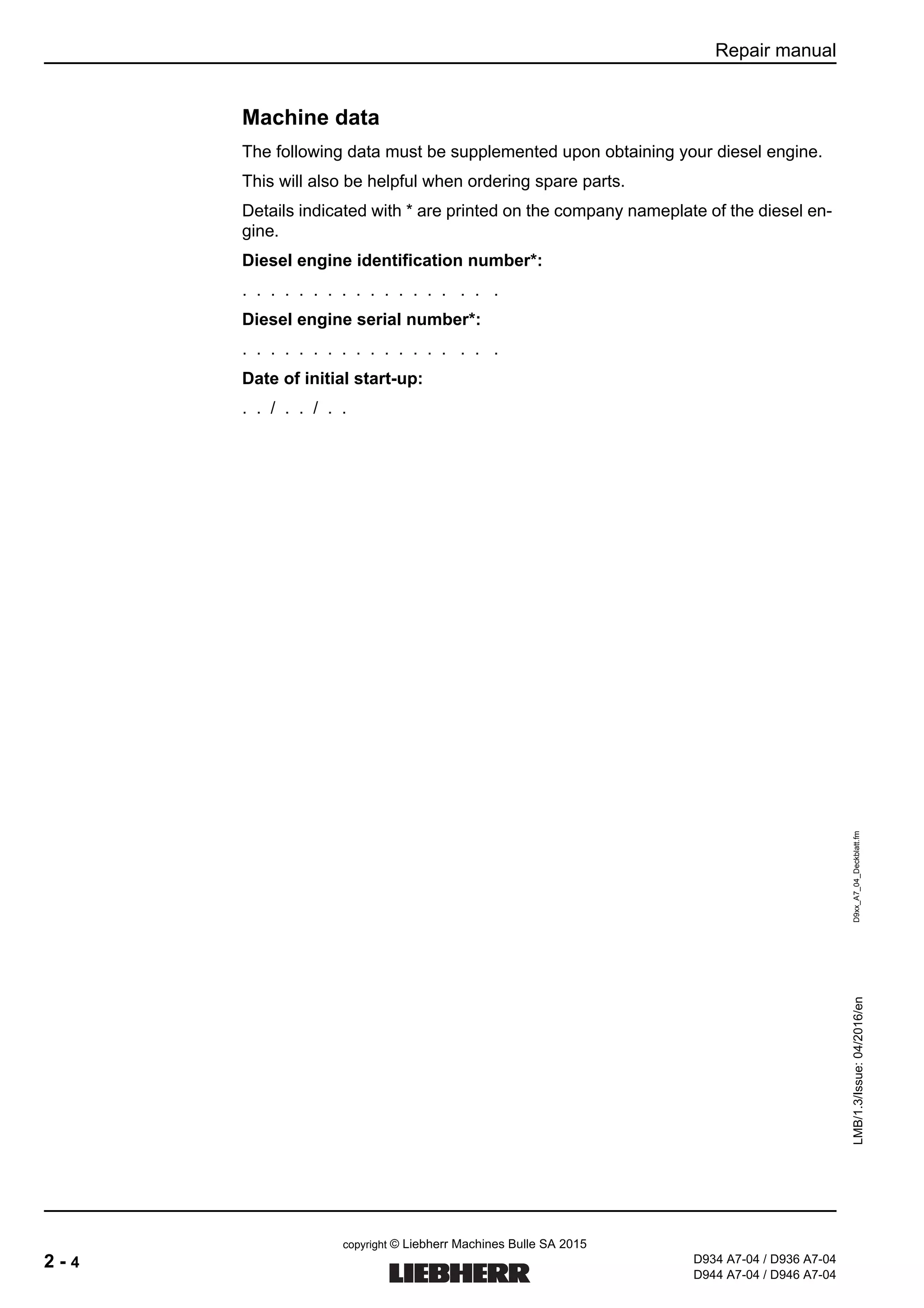 Liebherr d946 (a7 04) diesel engine service repair manual | PDF