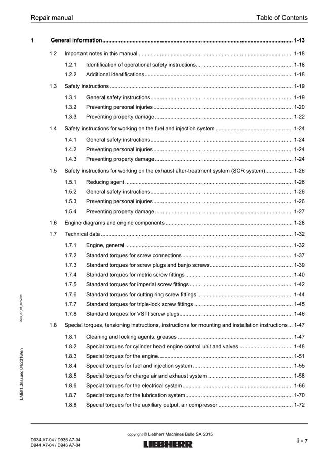 Liebherr d946 (a7 04) diesel engine service repair manual | PDF