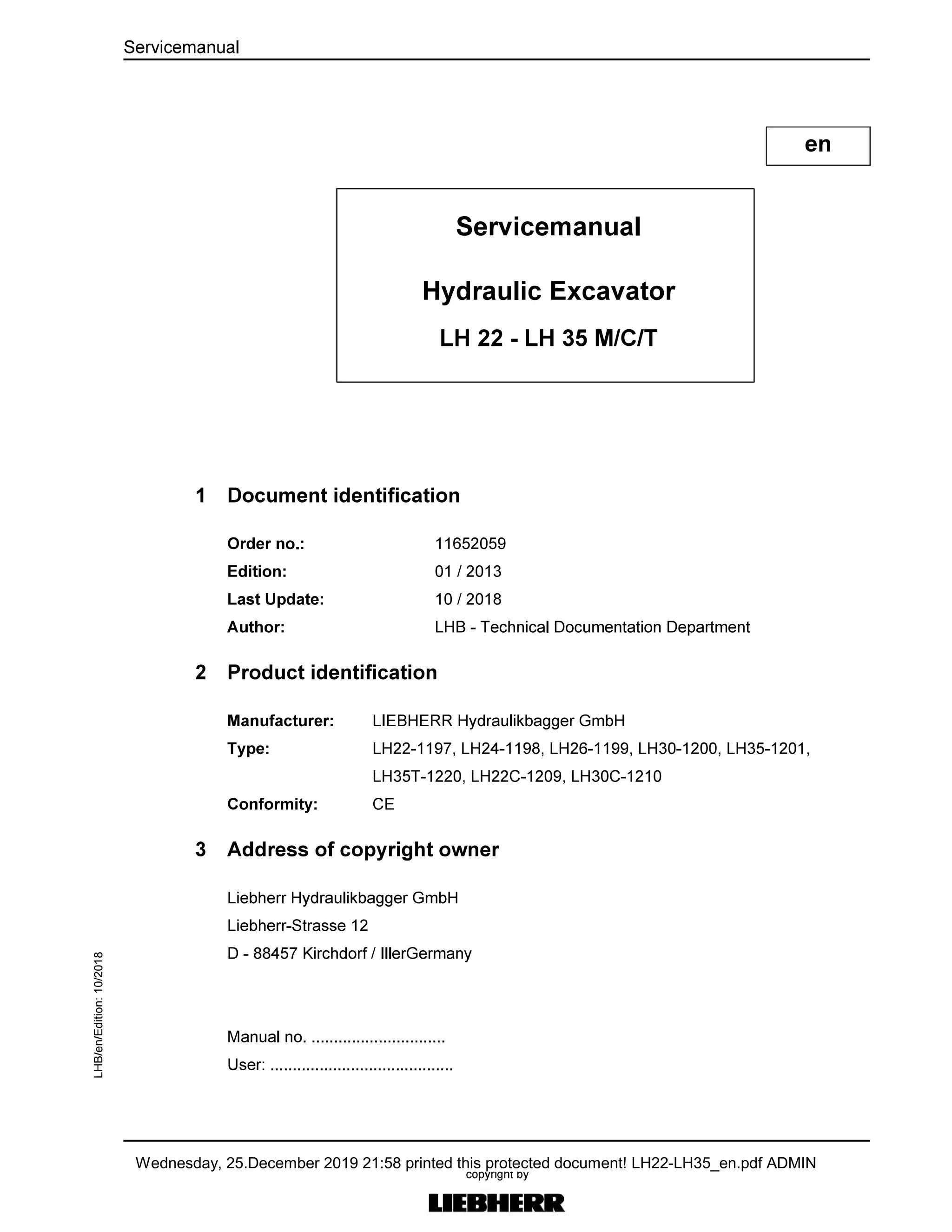 Liebherr lh22 1197 hydraulic excavator service repair manual | PDF