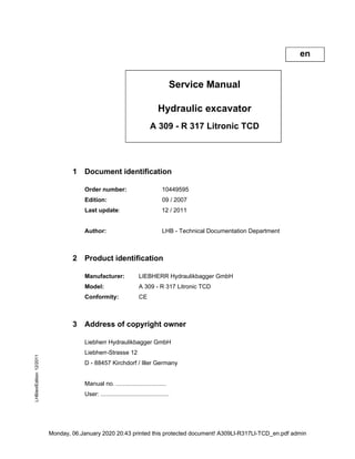 Liebherr r313 li tcd hydraulic excavator service repair manual serial ...