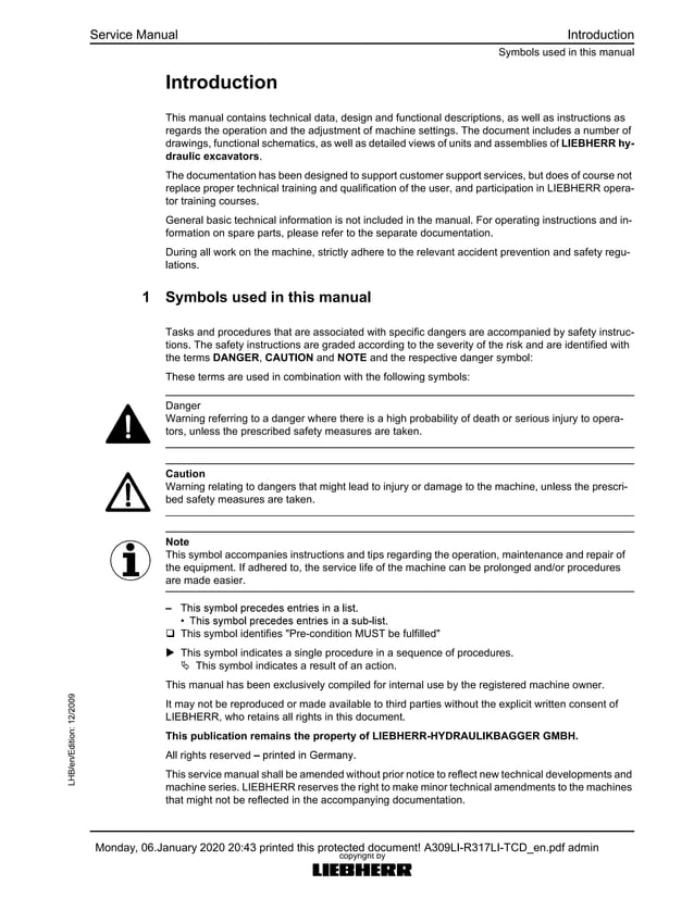 Liebherr r317 li ind-tcd hydraulic excavator service repair manual ...