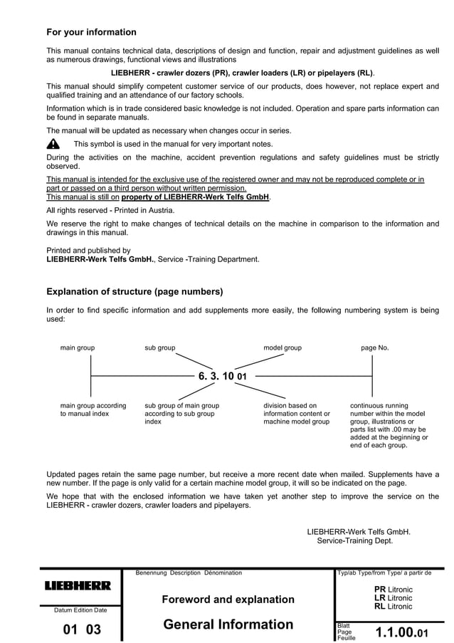Liebherr rl 42 b rl42b pipe layer service repair manual | PDF