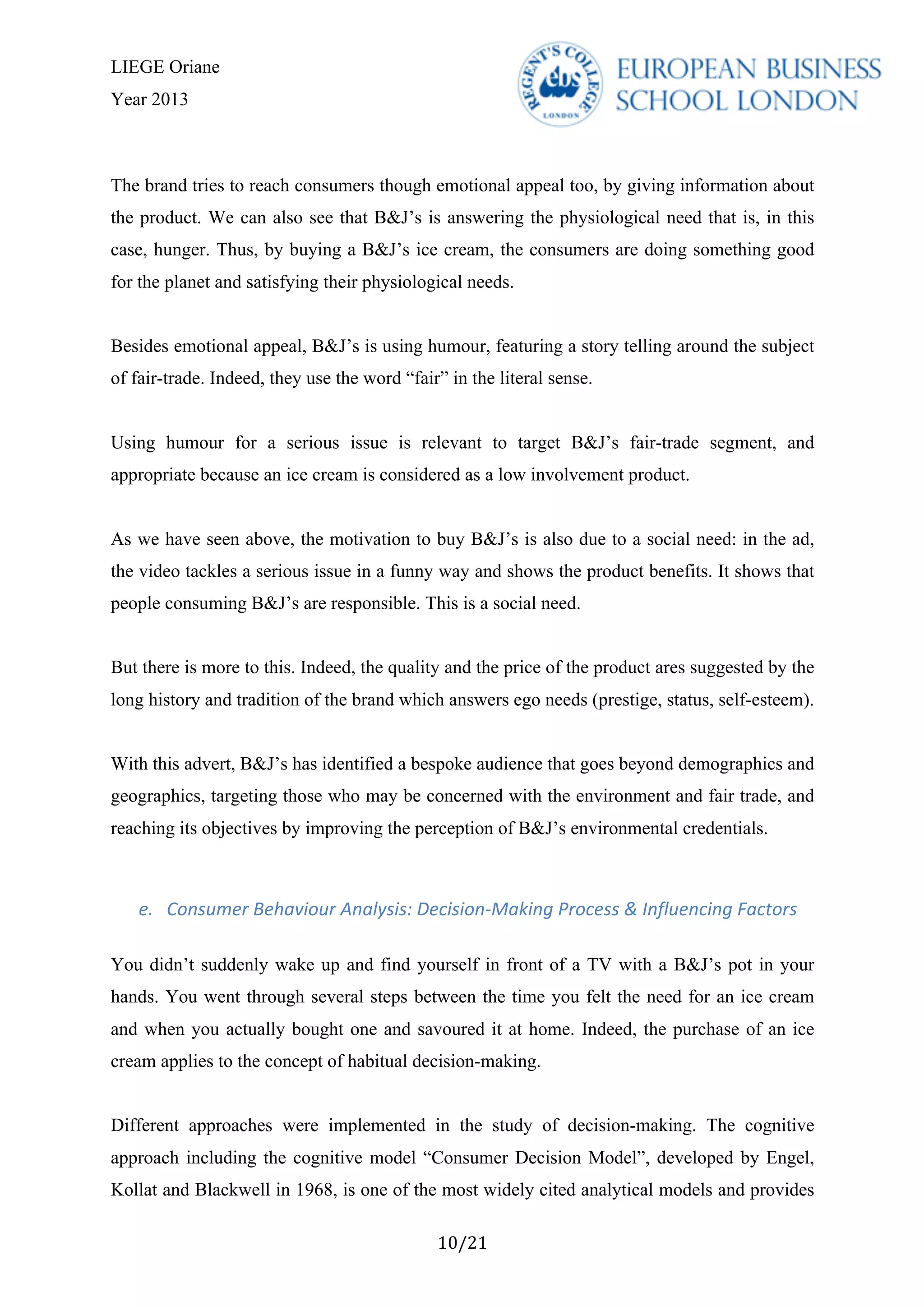 Consumer Behaviour Report - Ben & Jerry's | PDF