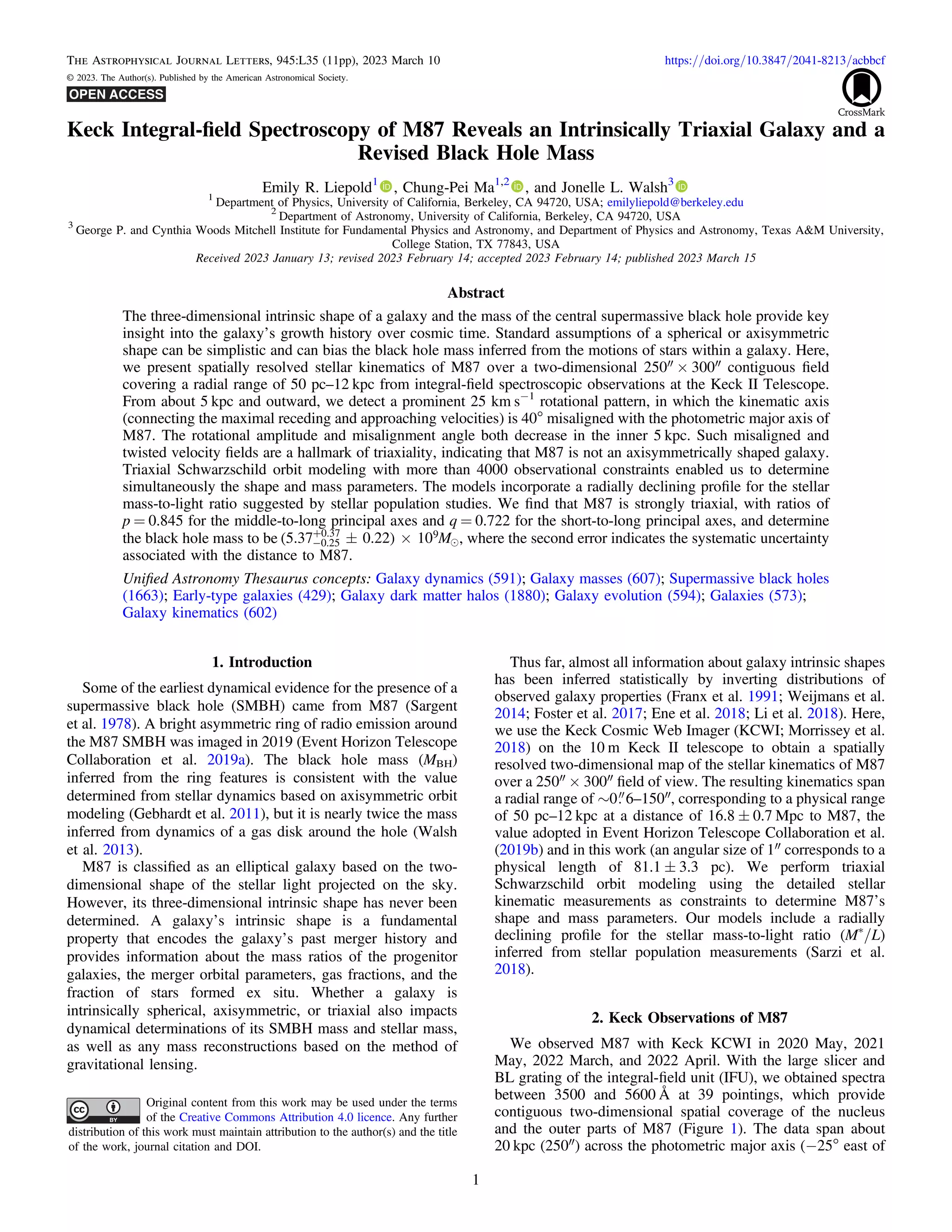 Keck Integral-field Spectroscopy of M87 Reveals an Intrinsically ...