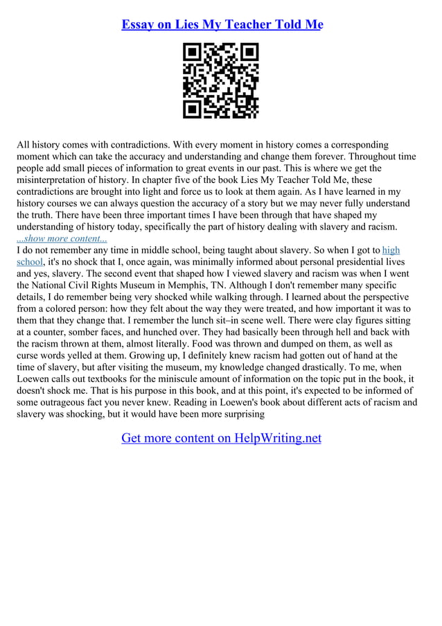 Lies My Teacher Told Me Essay | PDF
